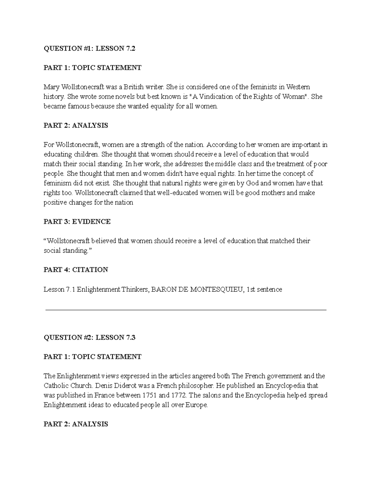 Module 3 Lesson Assignment - QUESTION #1: LESSON 7. PART 1: TOPIC ...