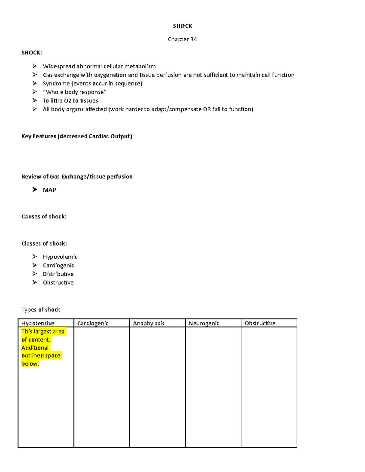 Shock Chapter 34 outline - Chapter 34 SHOCK SHOCK: Widespread abnormal ...