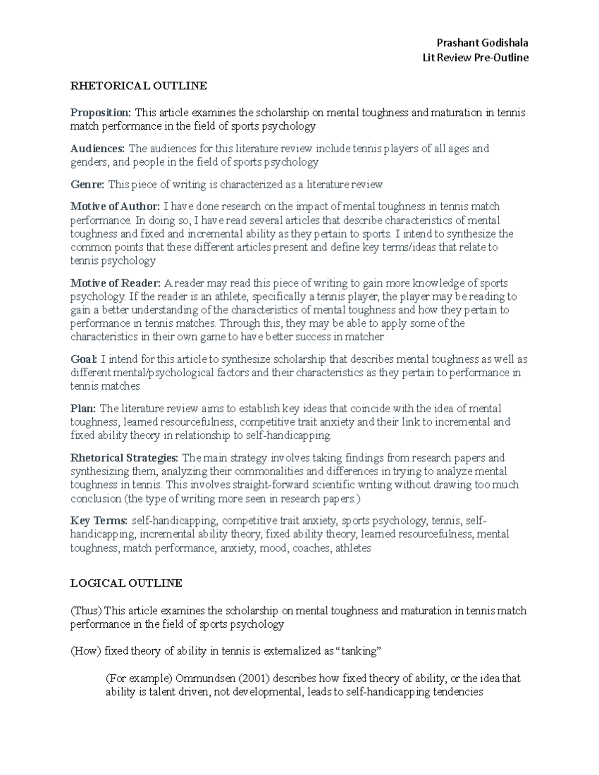 Lit Review Pre-Outline Godishala - Prashant Godishala Lit Review Pre ...