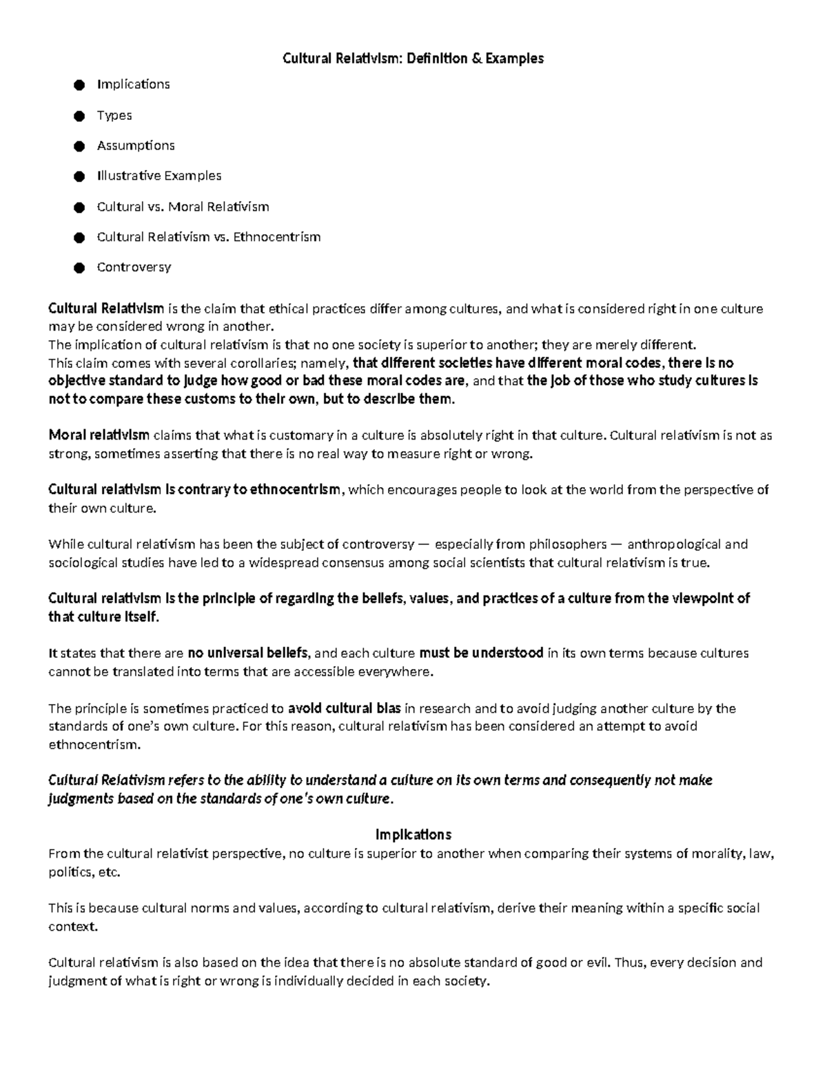Cultural-Relativism-notes - Cultural Relativism: Definition & Examples ...