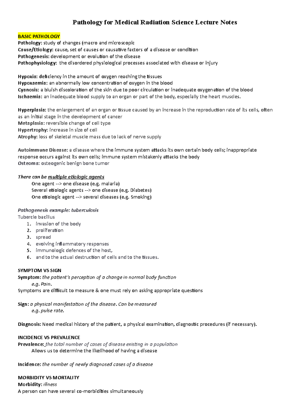 Pathology for Medical Radiation Lecture Notes - Pathology for Medical ...