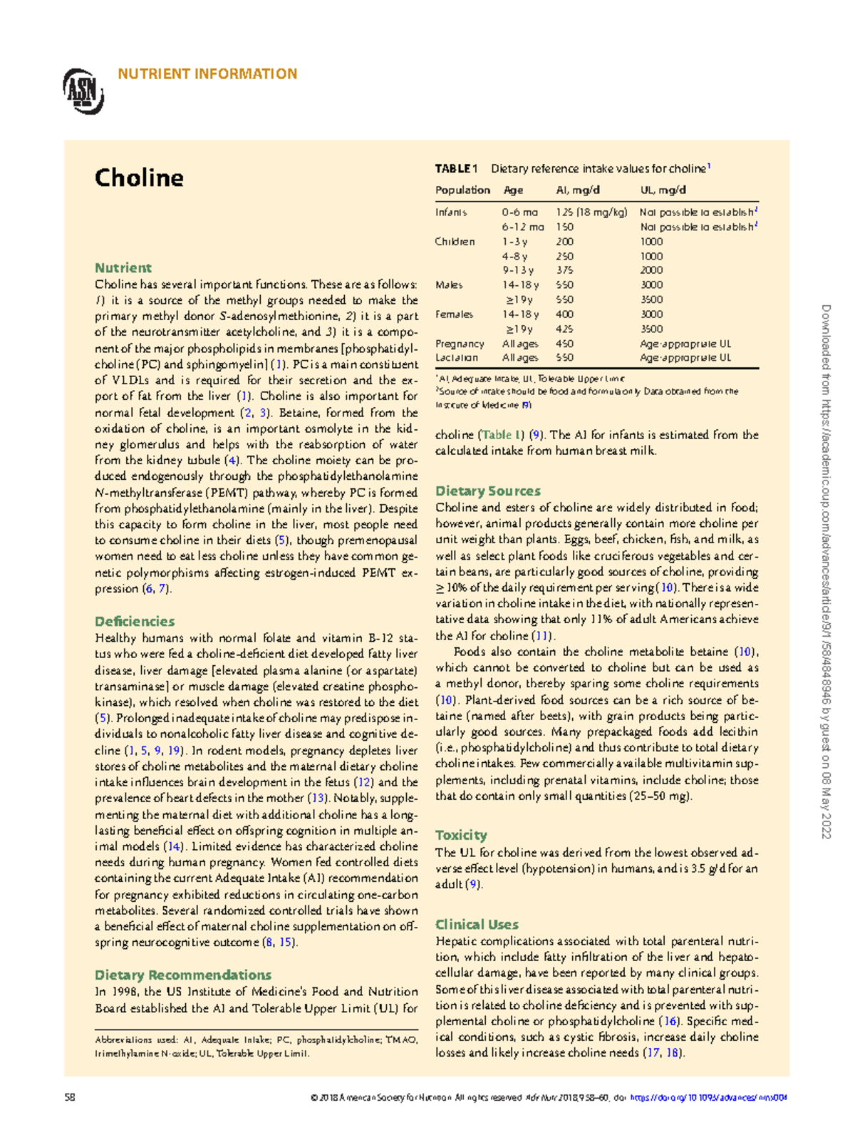Choline 1 - 123 - NUTRIENT INFORMATION Choline Nutrient Choline has ...