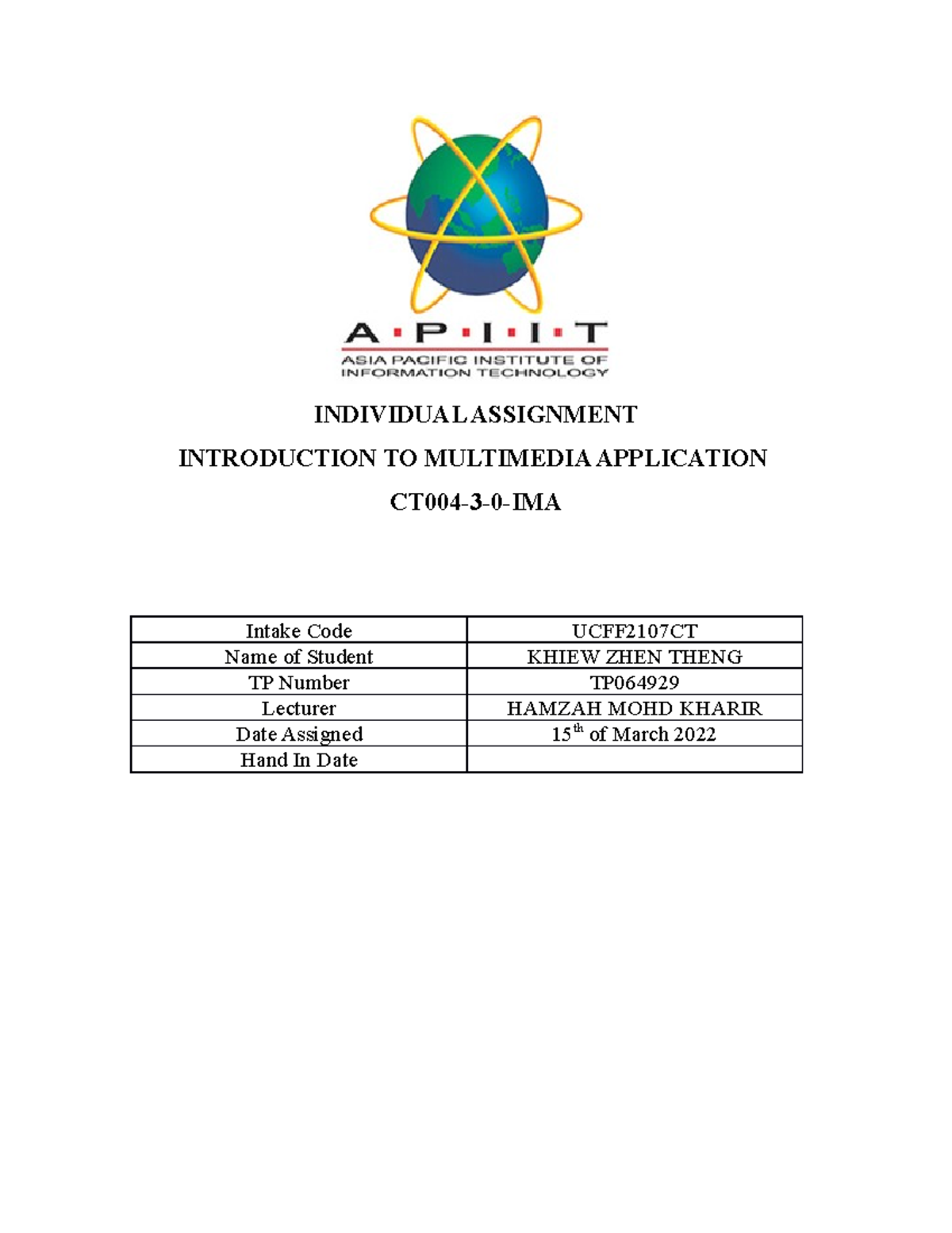 IMA Individual Assignment - INDIVIDUAL ASSIGNMENT INTRODUCTION TO MULTIMEDIA APPLICATION - Studocu