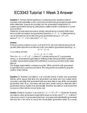 EC3343 Tutorial 2 Week 4 Answer - EC3343 Tutorial 1 Week 4 Answer Question 1: Consider a two ...