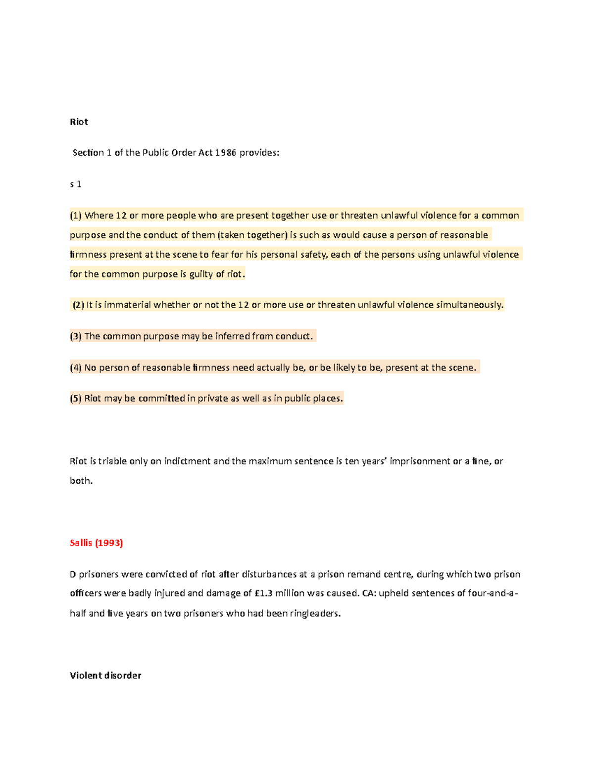 Criminal damage and public order offences - Riot Section 1 of the ...