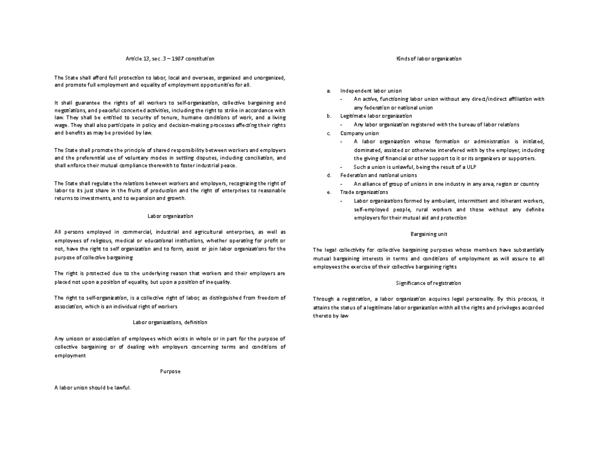 Labrel - reviewer - Article 13, sec .3 – 1987 constitution The State ...
