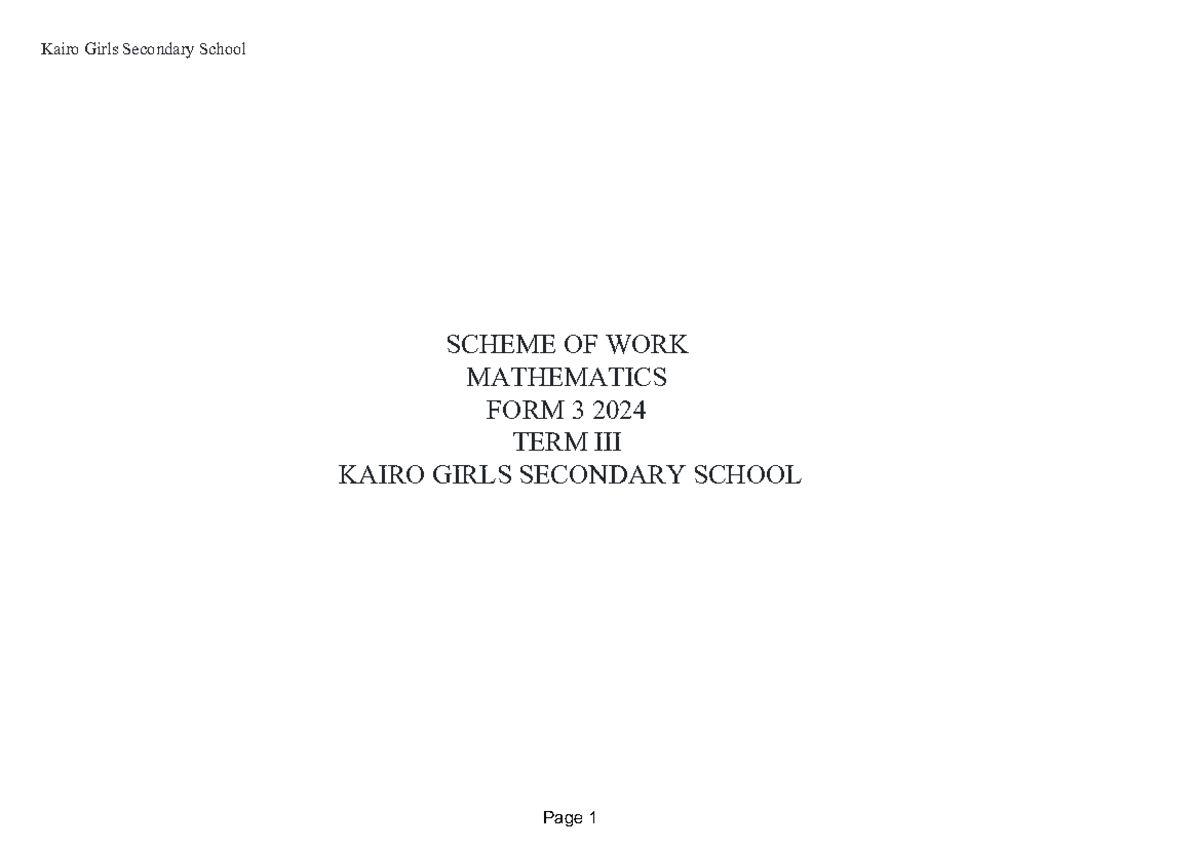 841055 Mathematics Form 3 Term-III - Kairo Girls Secondary School ...