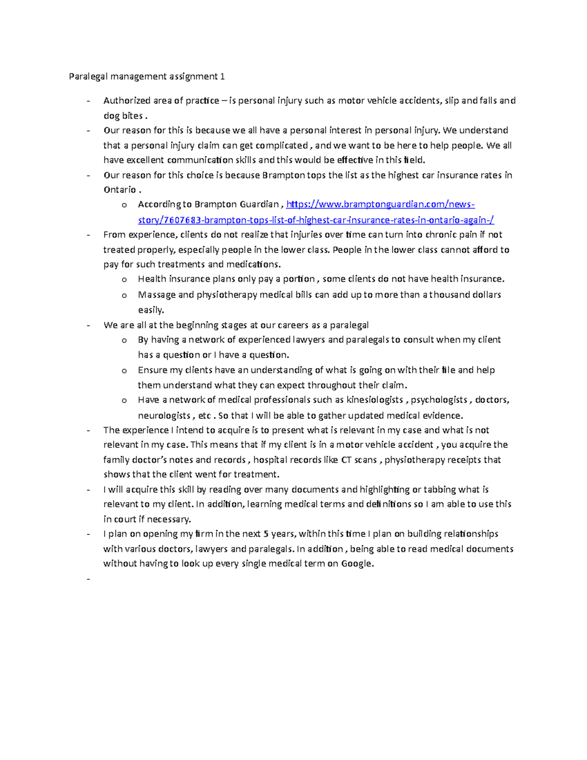 Paralegal management assignment 1 - Our reason for this is because we ...