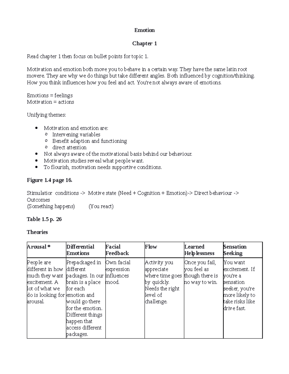 Emotion Lecture Notes All Emotion Chapter 1 Read Chapter 1 Then