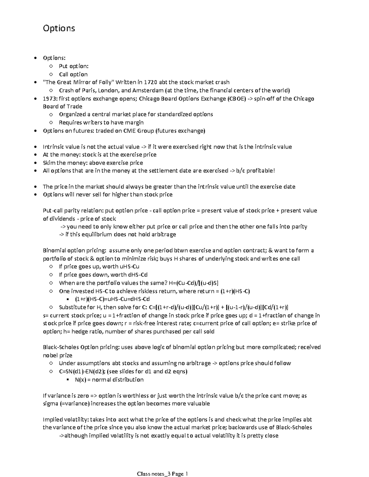 Lecture notes - All lectures - Options Options: Put option: Call option ...