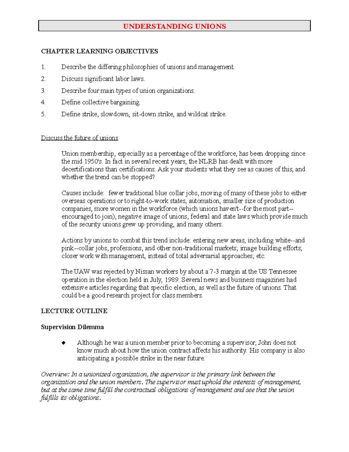Ch13 Understanding Unions - UNDERSTANDING UNIONS CHAPTER LEARNING ...
