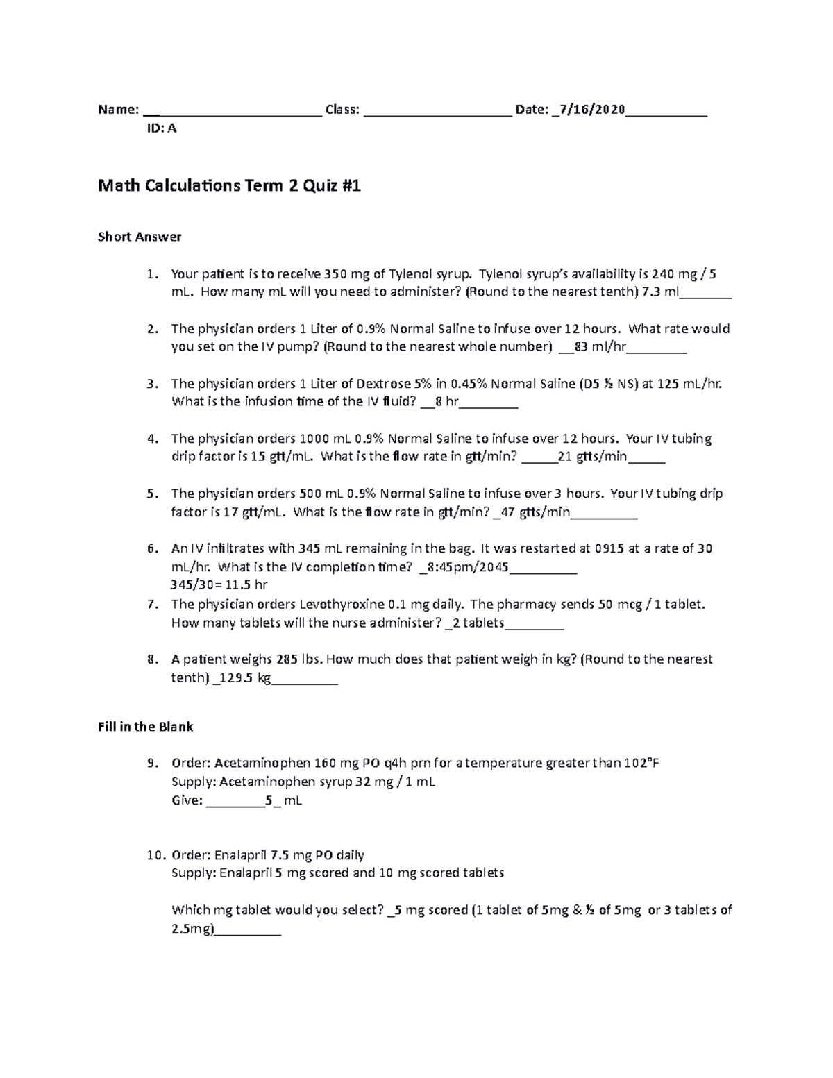 Intermediate Calculation Test 01 (1) 1 - Blaw 2001,pshy321 - Jersey ...
