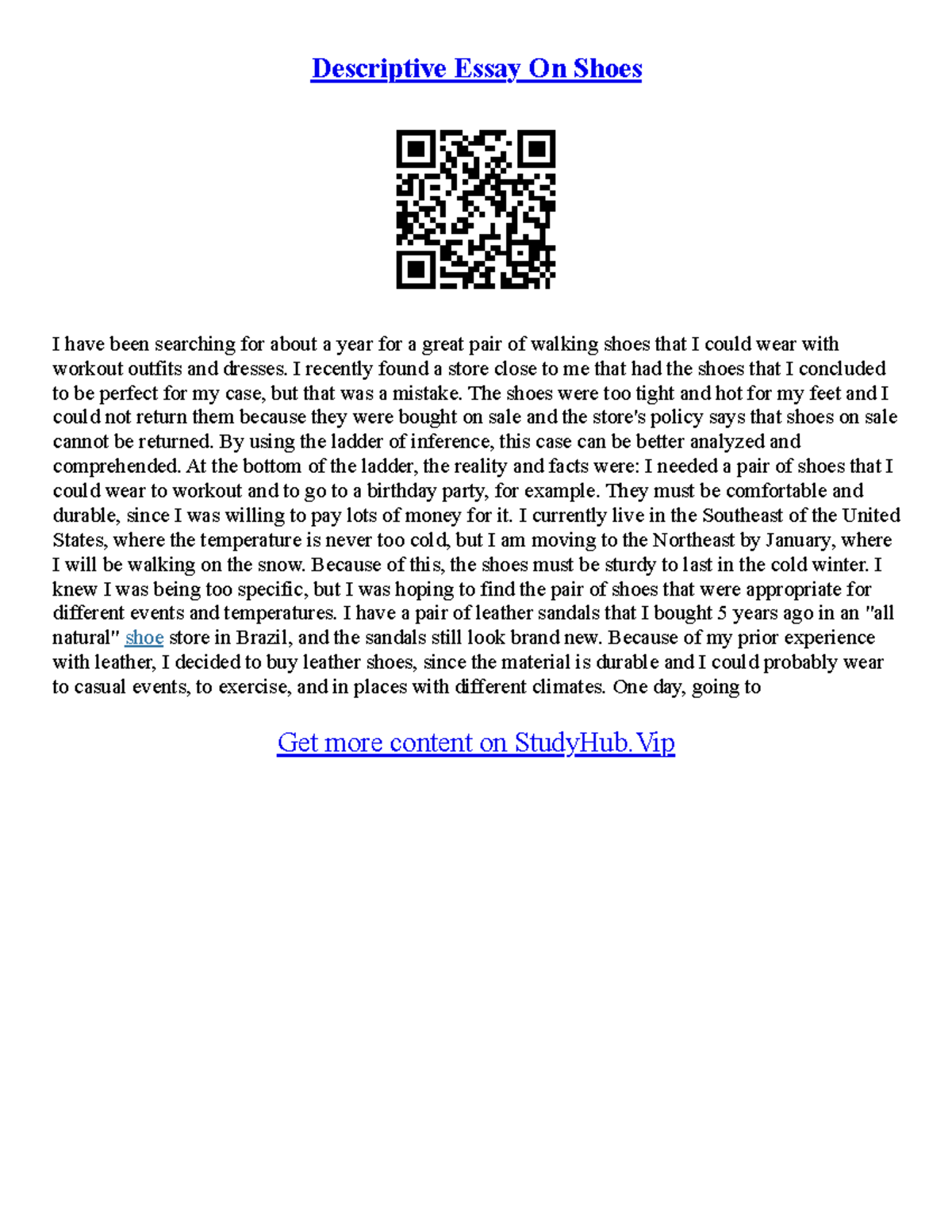 Classification Essay On Shoes - Descriptive Essay On Shoes I have been ...