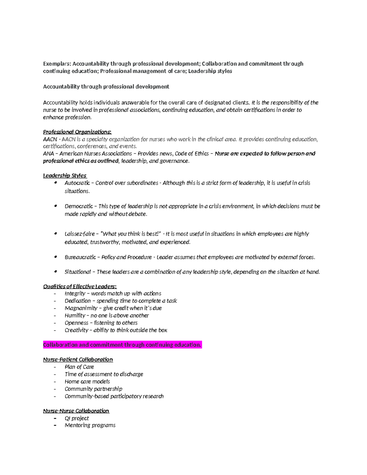 Exemplars Exam 1 2242 - Exemplars: Accountability through professional ...