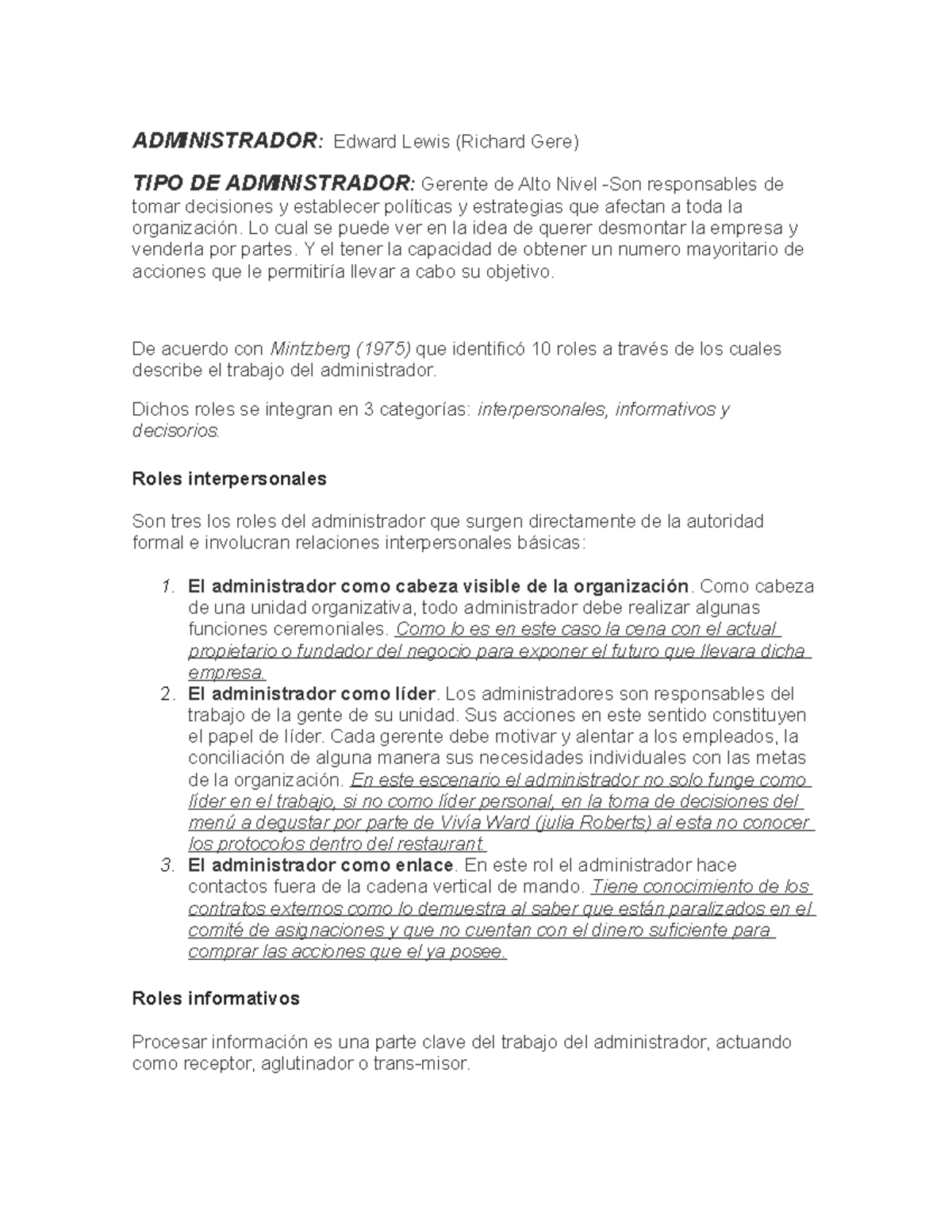 Perfil del Administrador - ADMINISTRADOR: Edward Lewis (Richard Gere ...