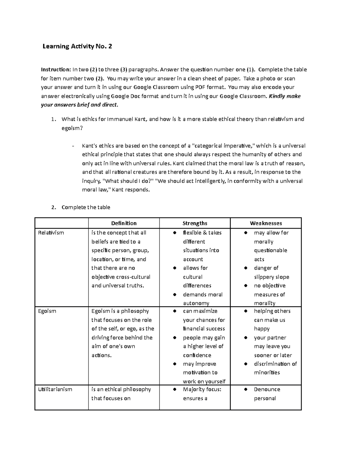 Learning Activity No. 2 - 2 Instruction: In two (2) to three (3 ...