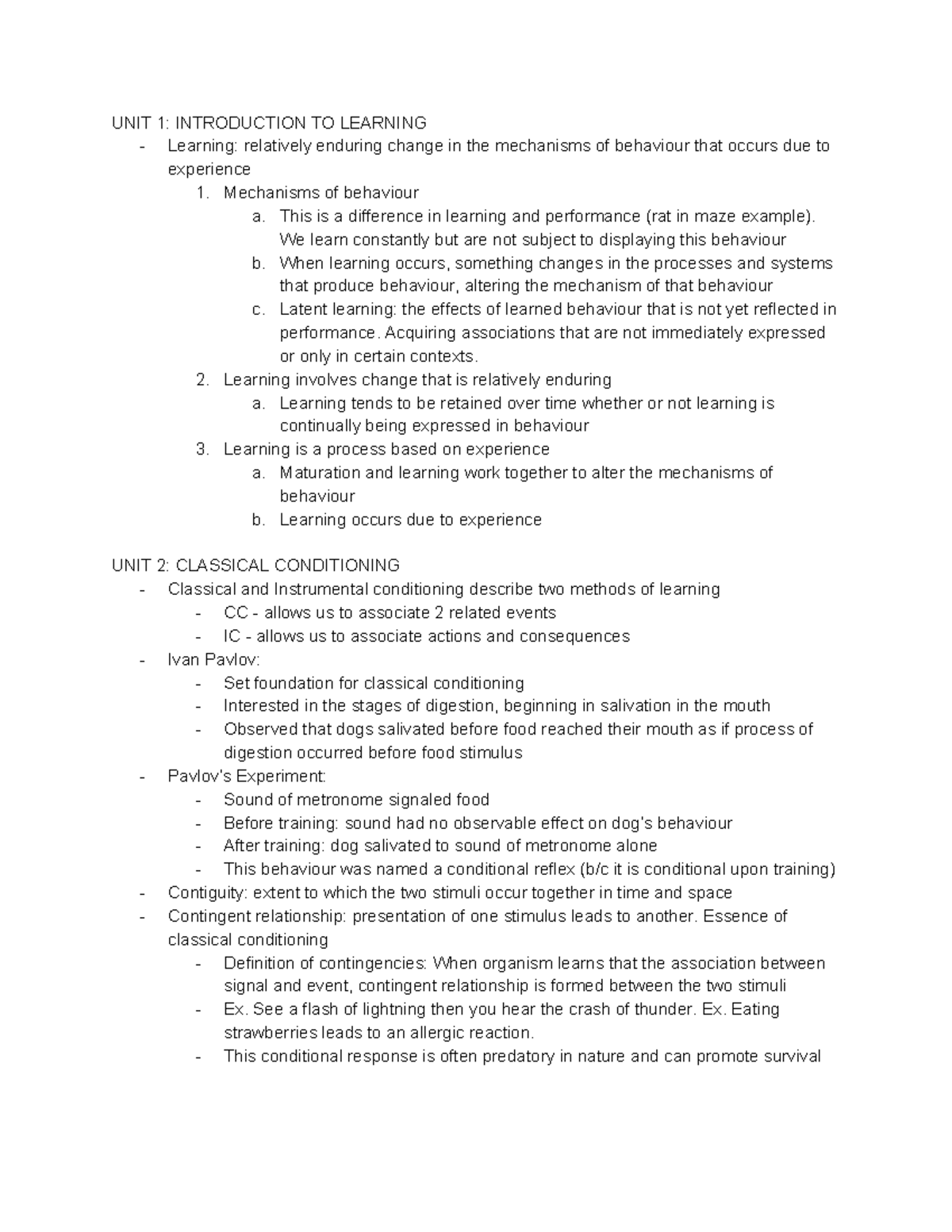 Classical Conditioning - UNIT 1: INTRODUCTION TO LEARNING Learning ...