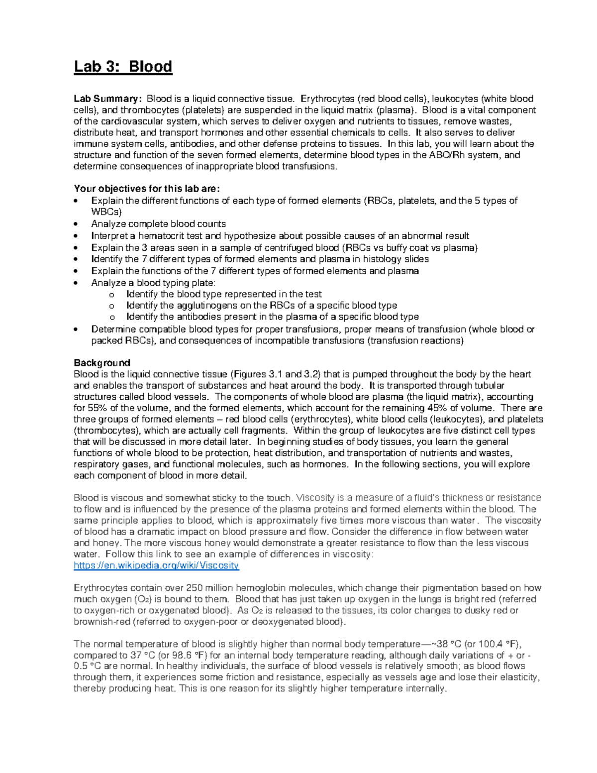 Lab 3-Blood QCf RRsz - lecture notes - Lab 3: Blood Lab Summary: Blood ...