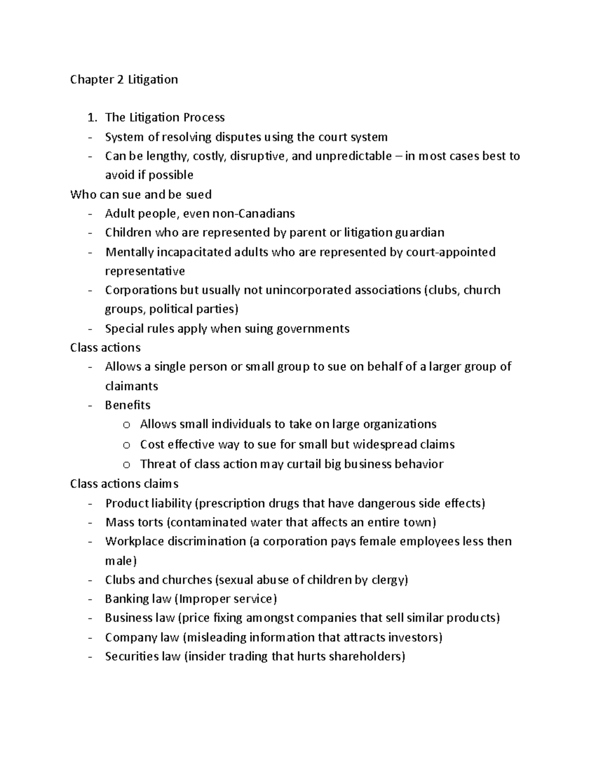 Chapter 2 Law New - law notes - Chapter 2 Litigation The Litigation ...