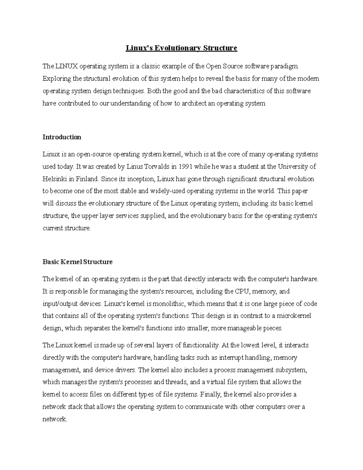 Osv case study - Linux's Evolutionary Structure The LINUX operating ...