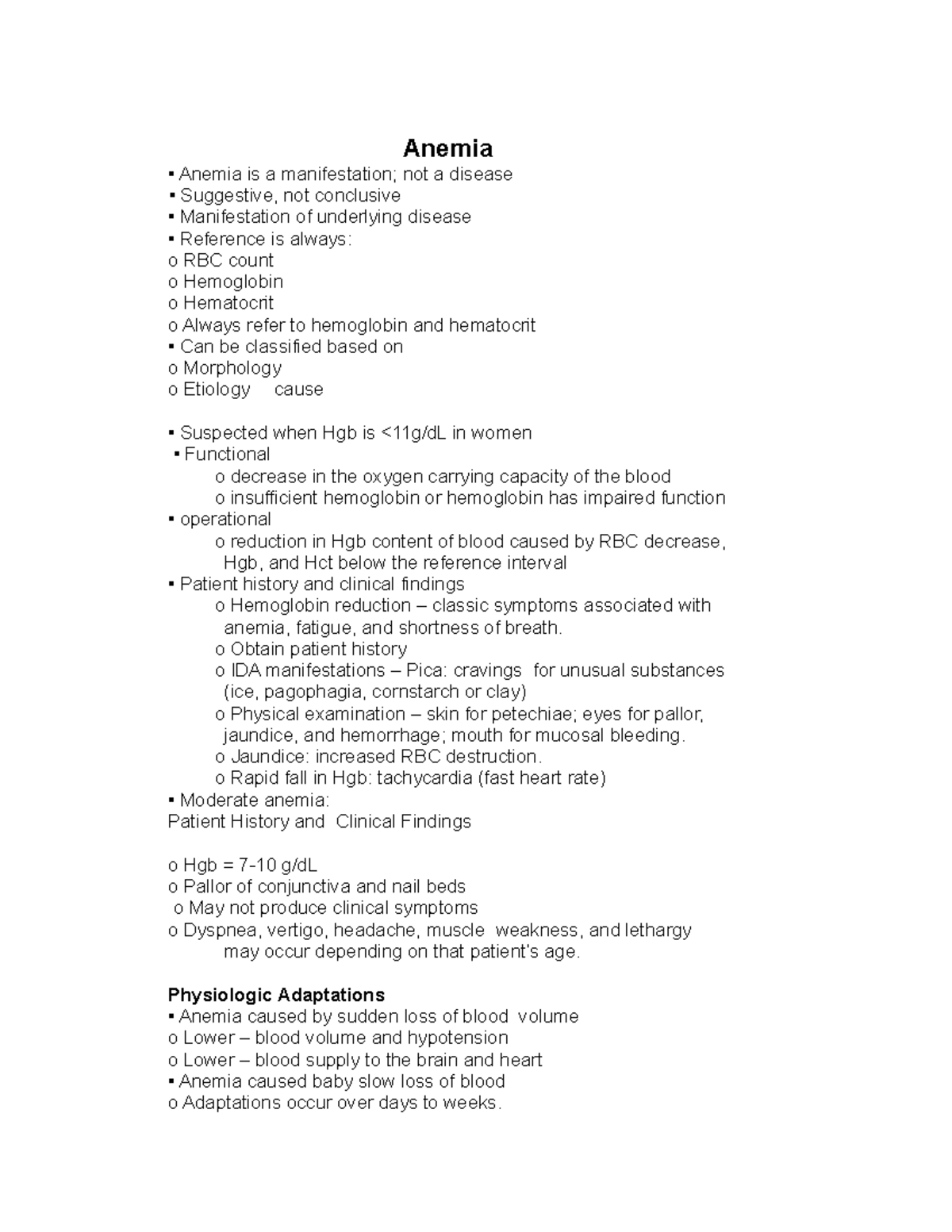 Anemia - guides - Anemia Anemia is a manifestation; not a disease ...