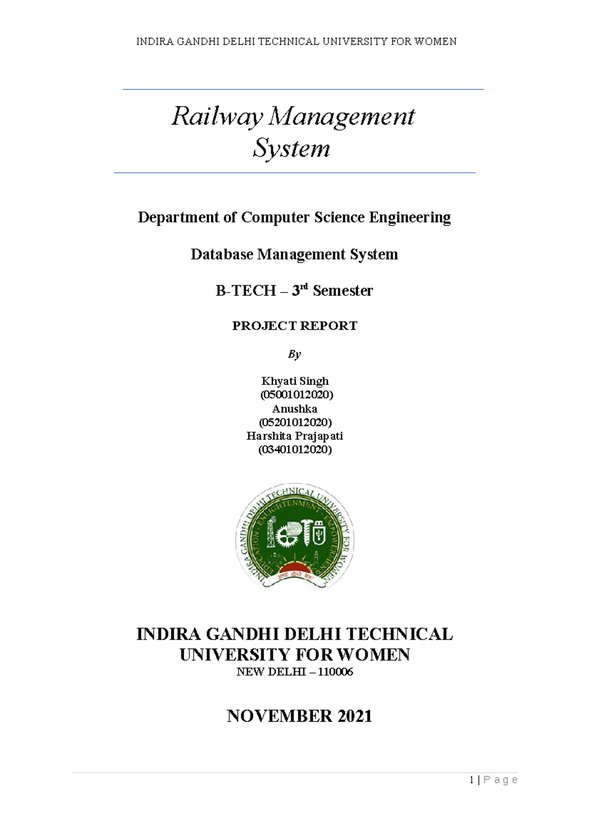 544322912 Railway Management System Final Project - INDIRA GANDHI DELHI ...