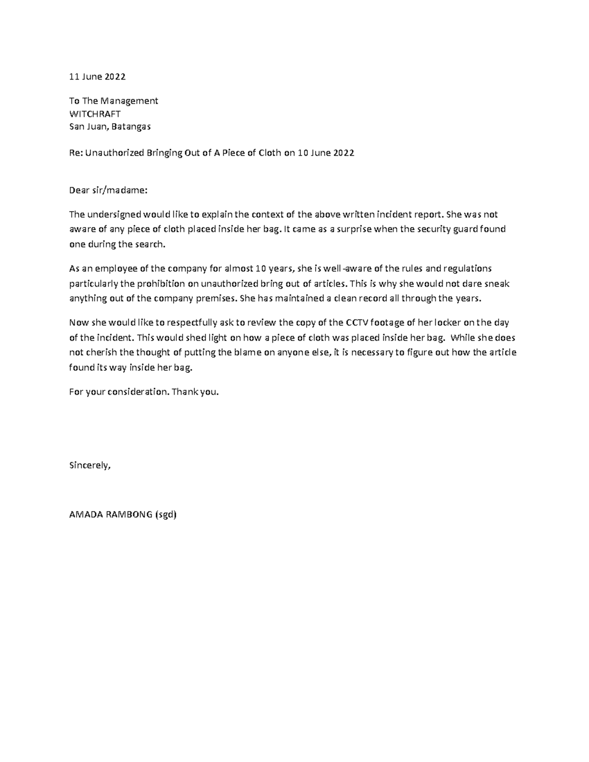 Labor-1-3 - Labor Law 2 Practical - 11 June 2022 To The Management ...