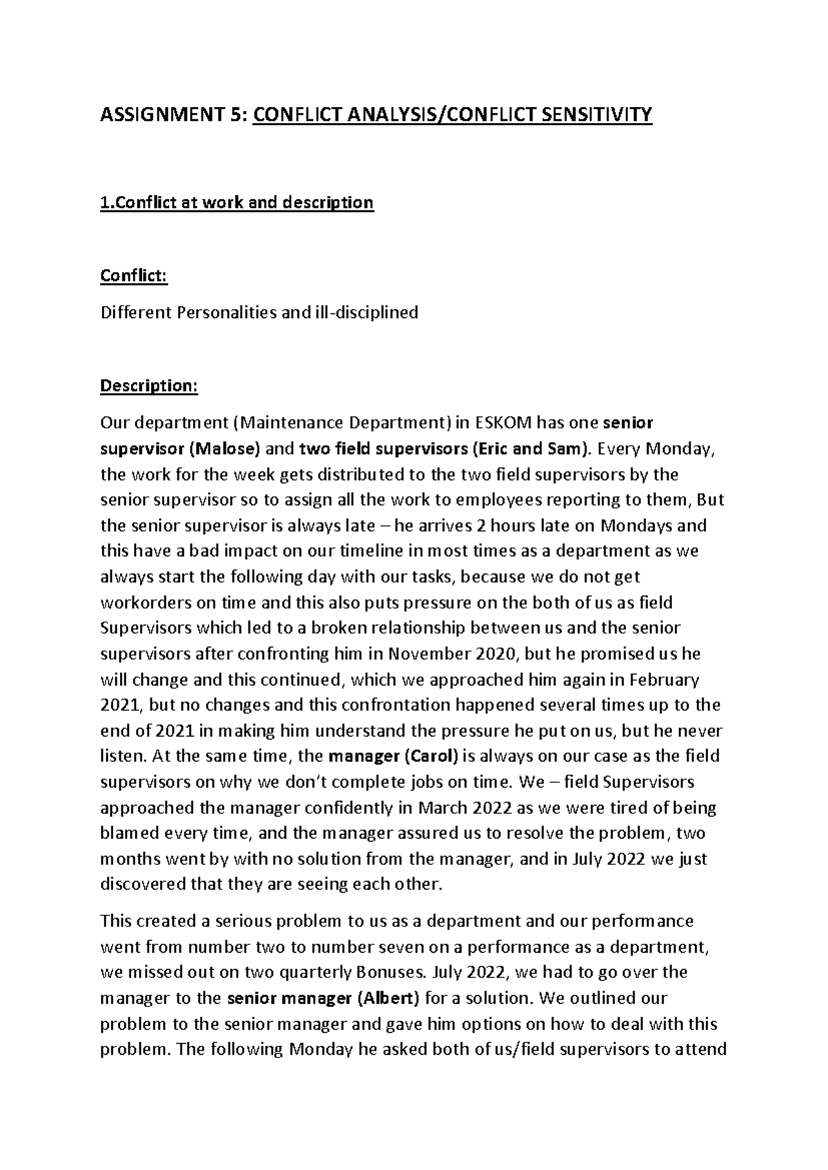 Assignment 5 - CONFLICT ANALYSIS/CONFLICT SENSITIVITY - ASSIGNMENT 5 ...