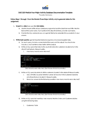 6-1 Project - Complete - DAD 220 Database Documentation Template Travelle Simmons Step One ...