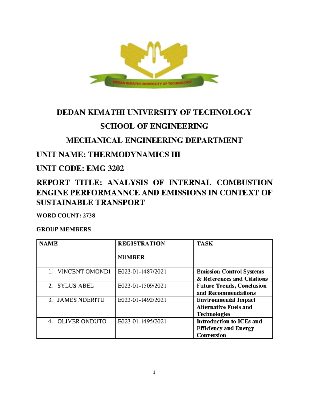 Emission Control Systems - DEDAN KIMATHI UNIVERSITY OF TECHNOLOGY SCHOOL OF ENGINEERING ...