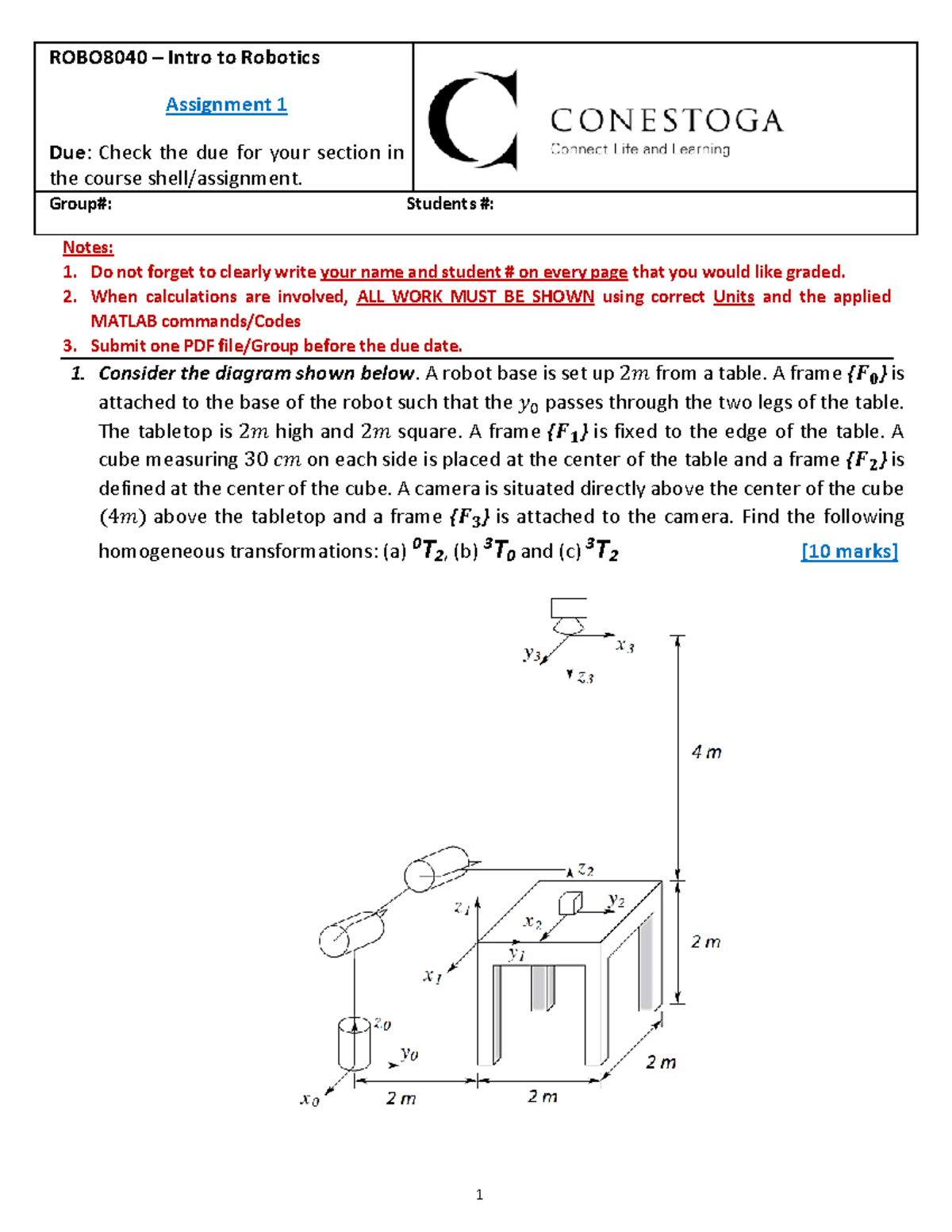 Assignment #1F22- ROBO8040 – Intro to Robotics Assignment 1 Due: Check ...