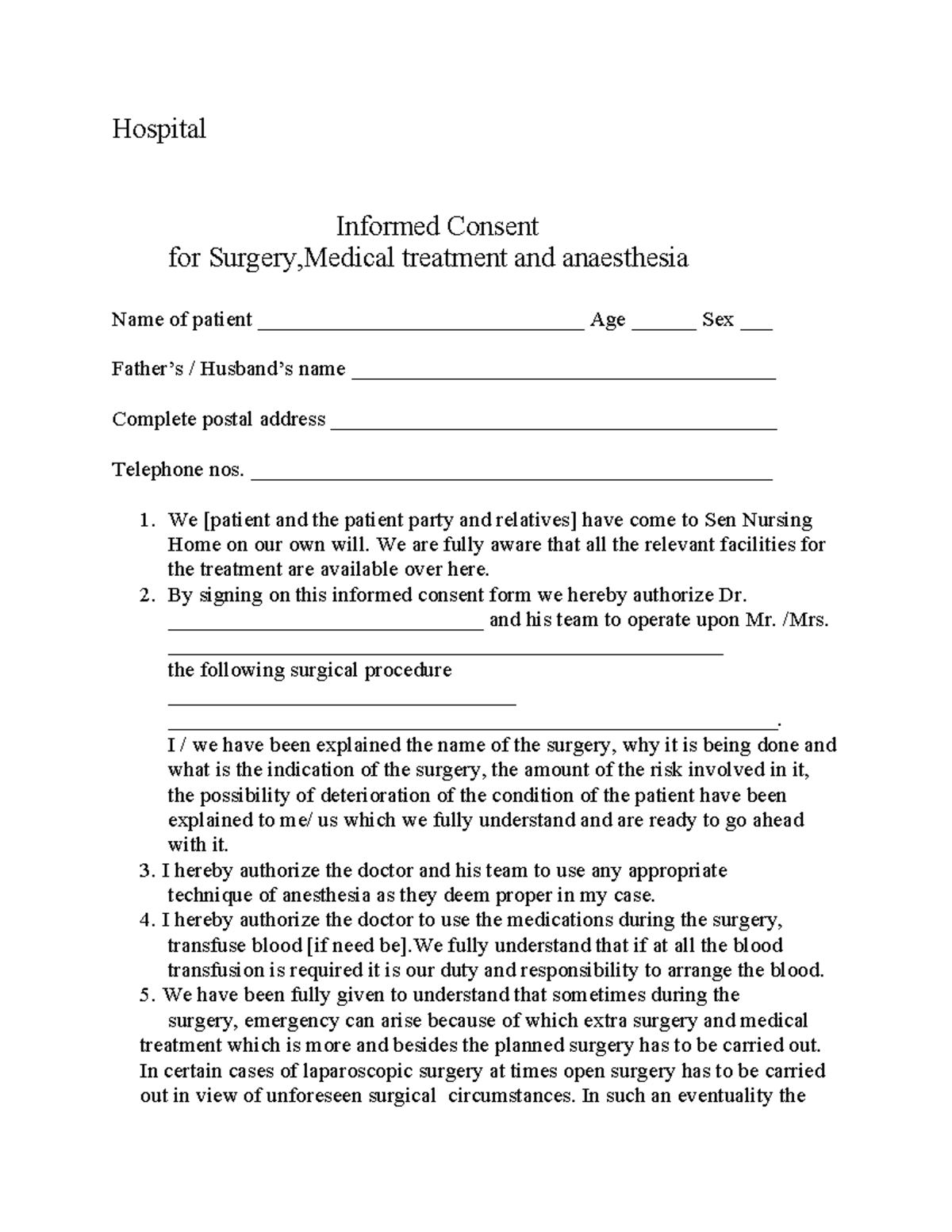 701058250 Consent form surgery - Hospital Informed Consent for Surgery ...