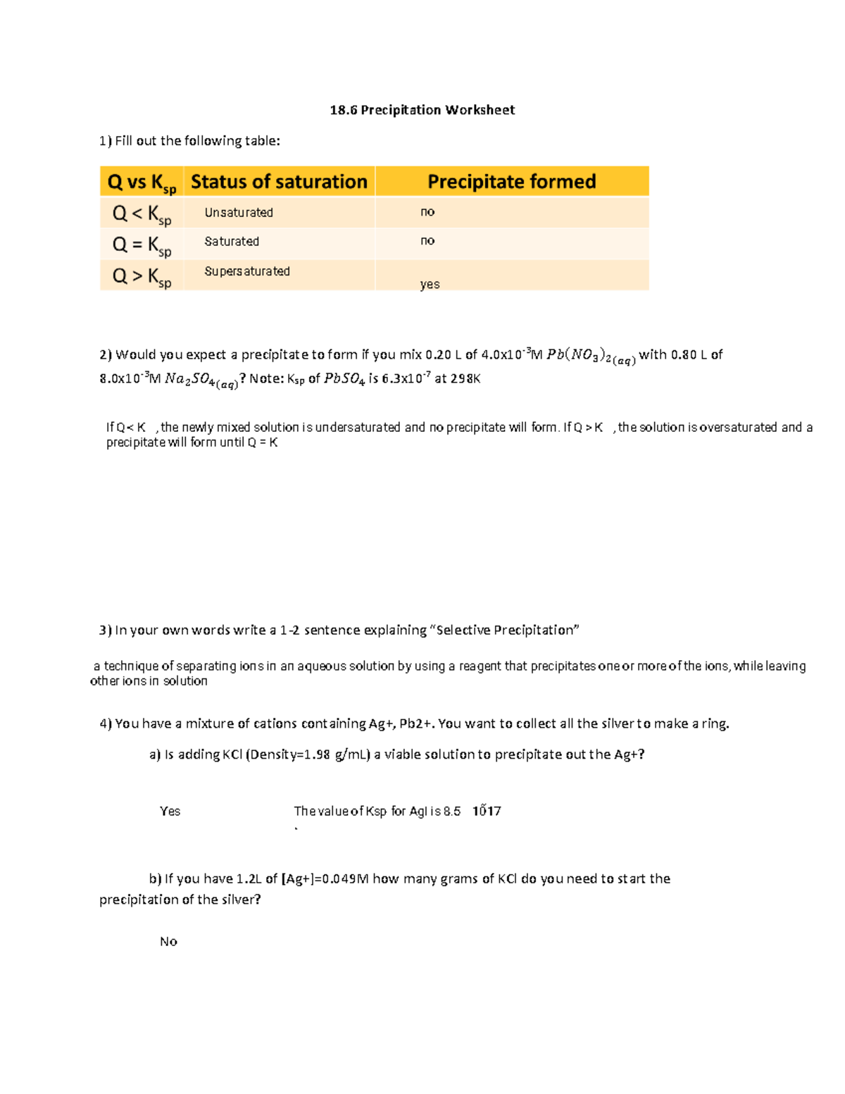 Kami Export - Aqueous Ionic Equilibrium worksheet - 18 .6 Precipitation ...