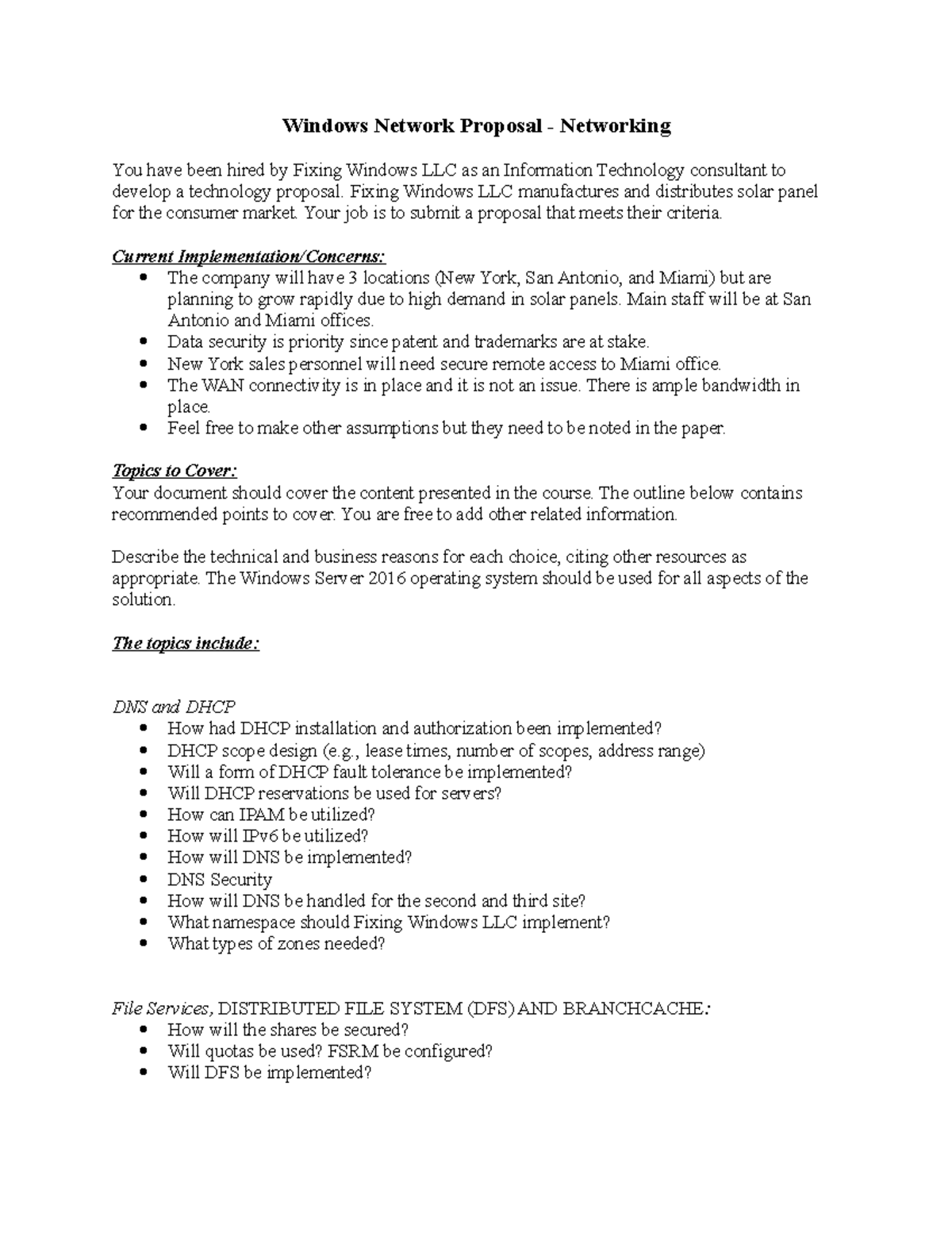 Windows Network Proposal - Networking - Fixing Windows LLC manufactures ...