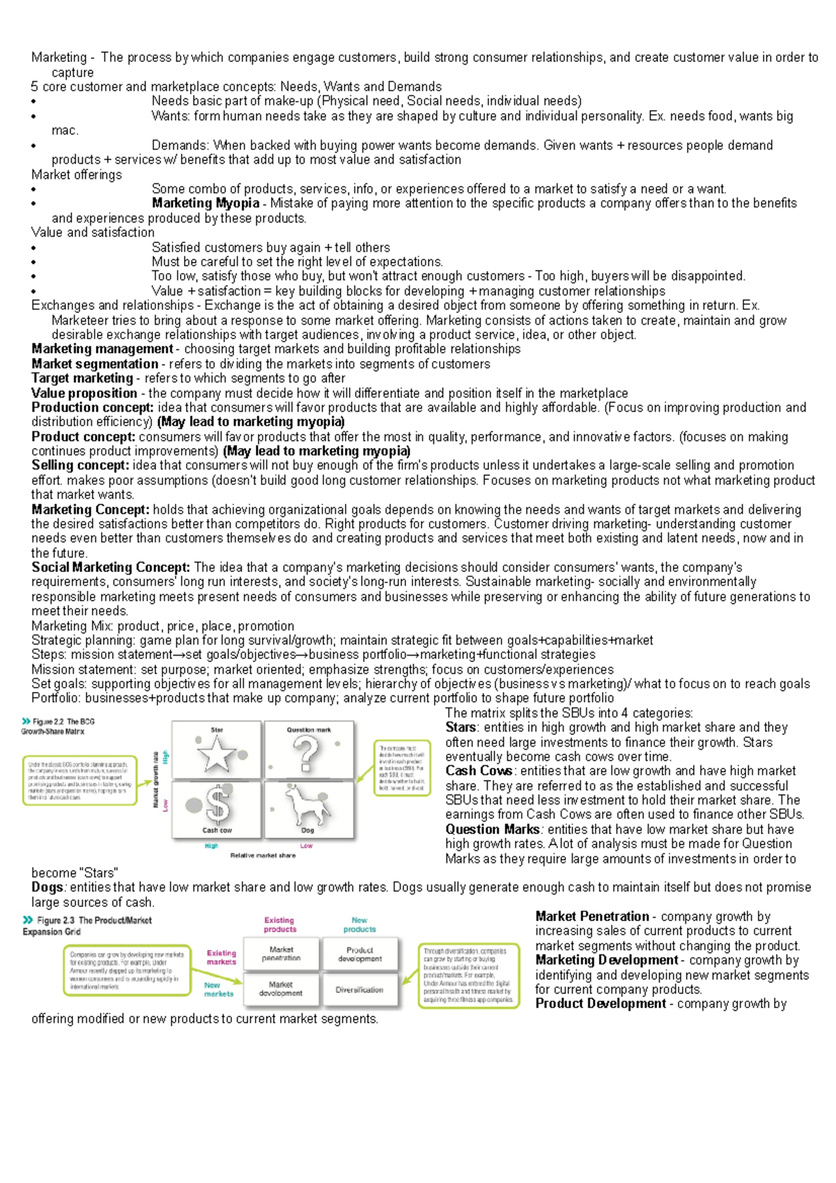 Marketing Sheet Summary Of Chapters Marketing The Process By