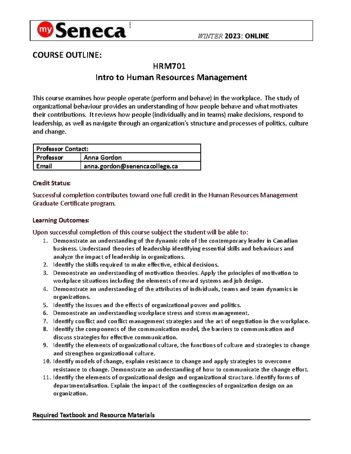 HRM701 W' 23 Outline + Schedule Gordon, Anna - WINTER 2023: ONLINE ...