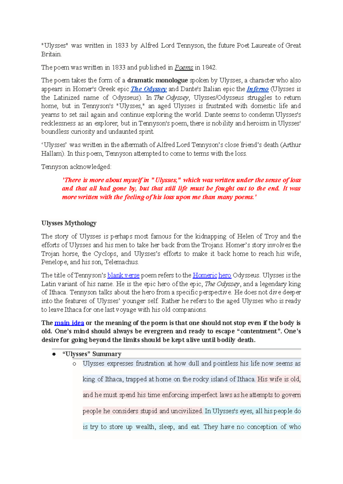 Ulysses analysis - "Ulysses" was written in 1833 by Alfred Lord ...