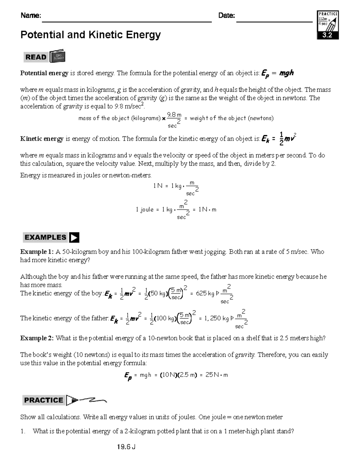PEKE - potential - Potential and Kinetic Energy 3. Potential energy is ...