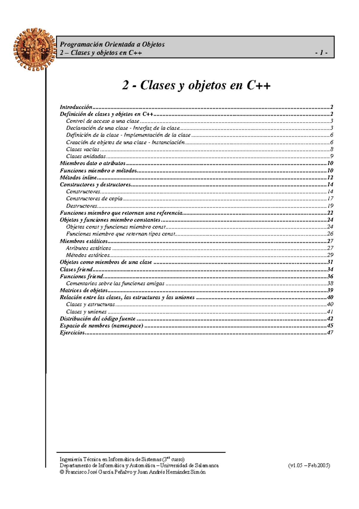 Clases-objetos C++ - .... - 2 – Clases y objetos en C++ - 1 - IngenierÌa TÈcnica en Inform·tica ...