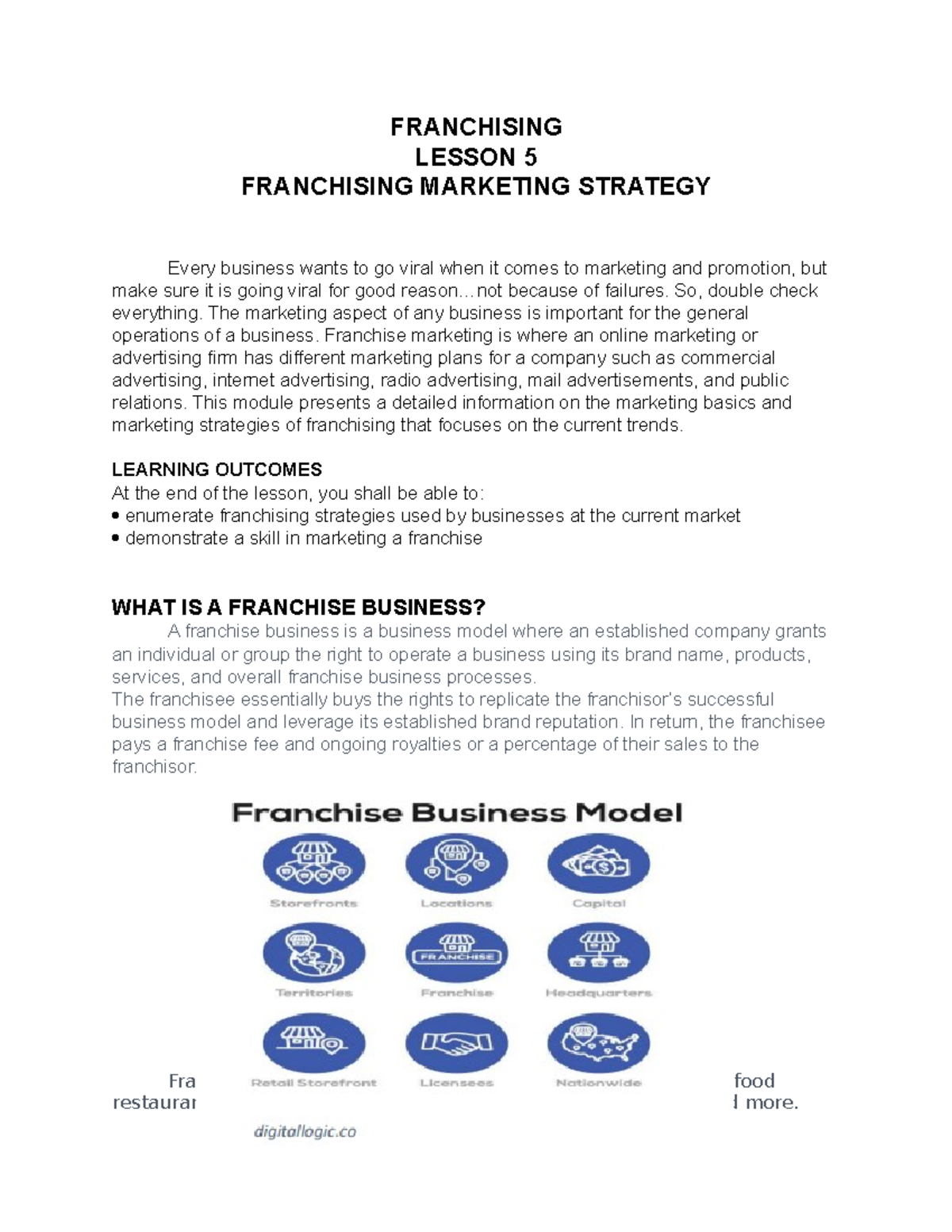 F Chapter 5 - For teacher use - FRANCHISING LESSON 5 FRANCHISING ...
