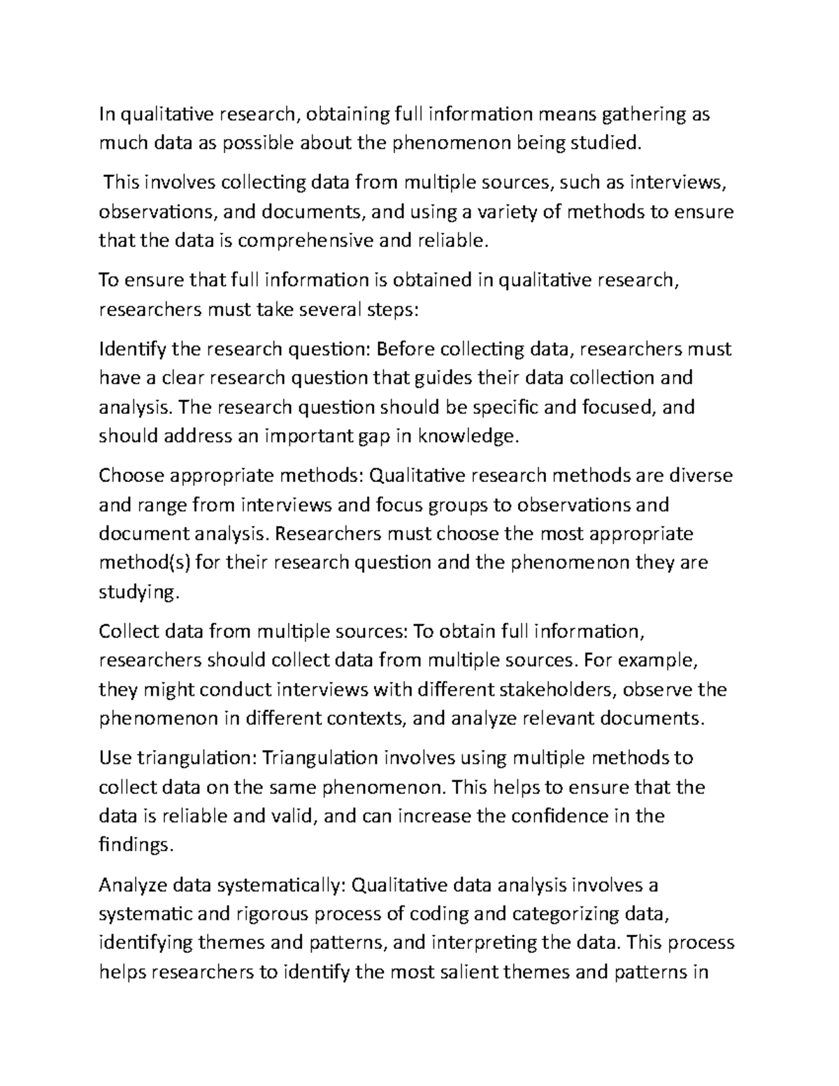Qualitative Research - In qualitative research, obtaining full ...