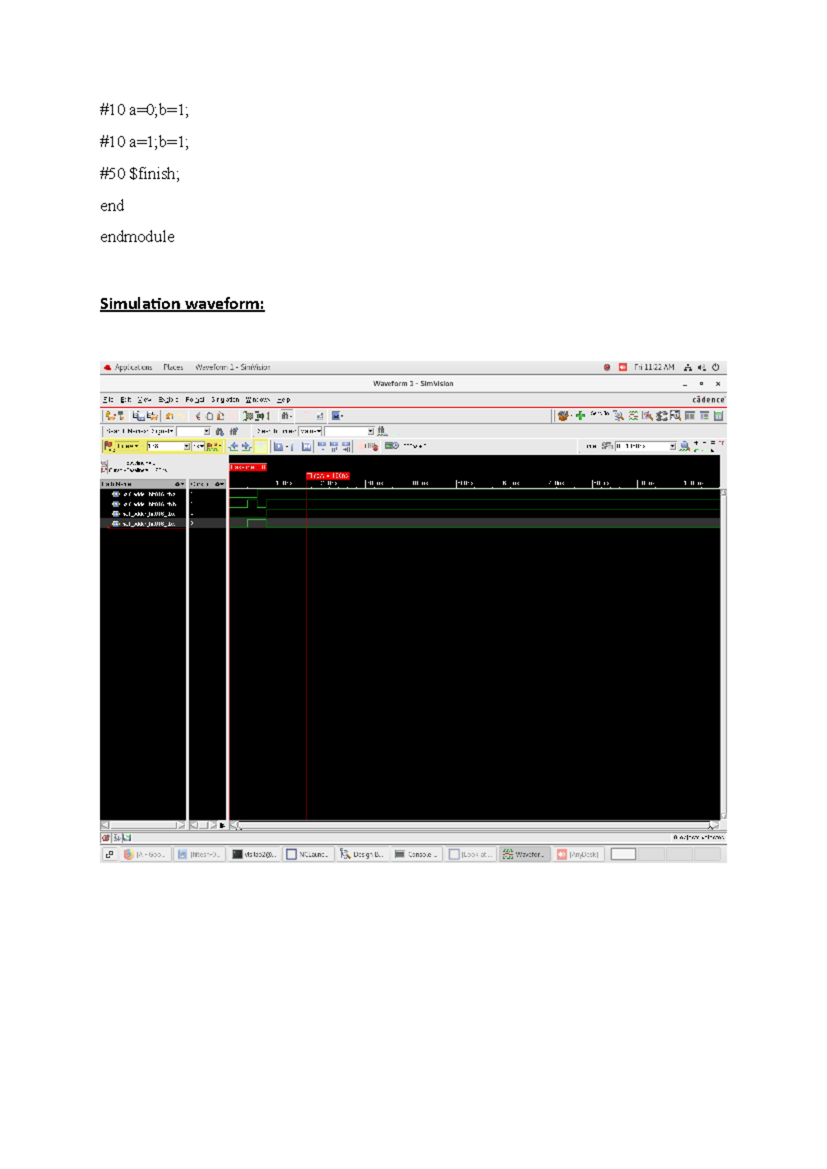 Vlsi Assignment Assignment 10 A0b1 10 A1b1 50 Finish End Endmodule Simulation