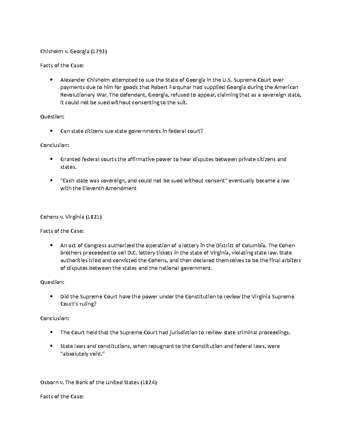 Constitutional case studies - Chisholm v. Georgia (1793) Facts of the ...