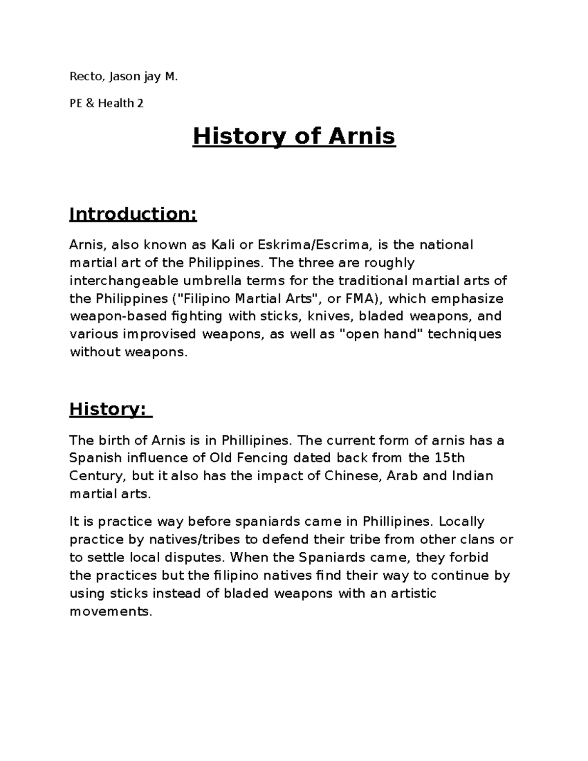 History of Arnis Recto - need kolang premium access hehez - Recto ...