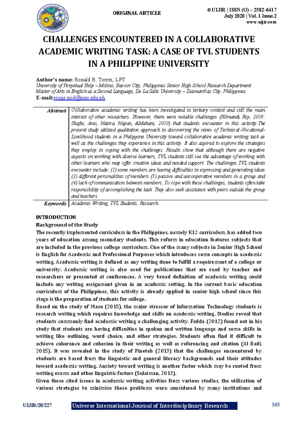 (PH) Challenges Encountered IN A Collaborative Uijir-JULY227 - July ...