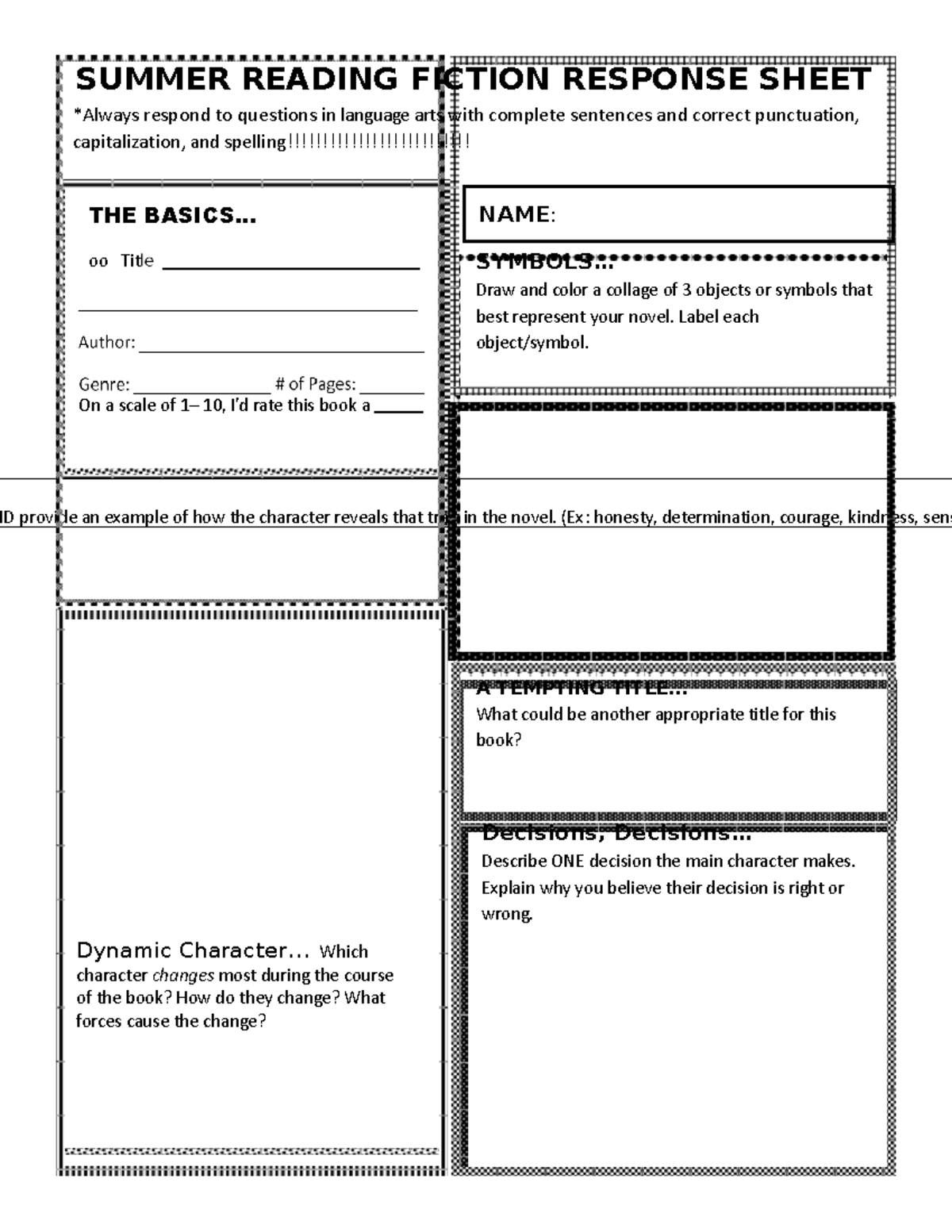 Summer+Reading+Fiction+Response+Sheet - SUMMER READING FICTION RESPONSE ...