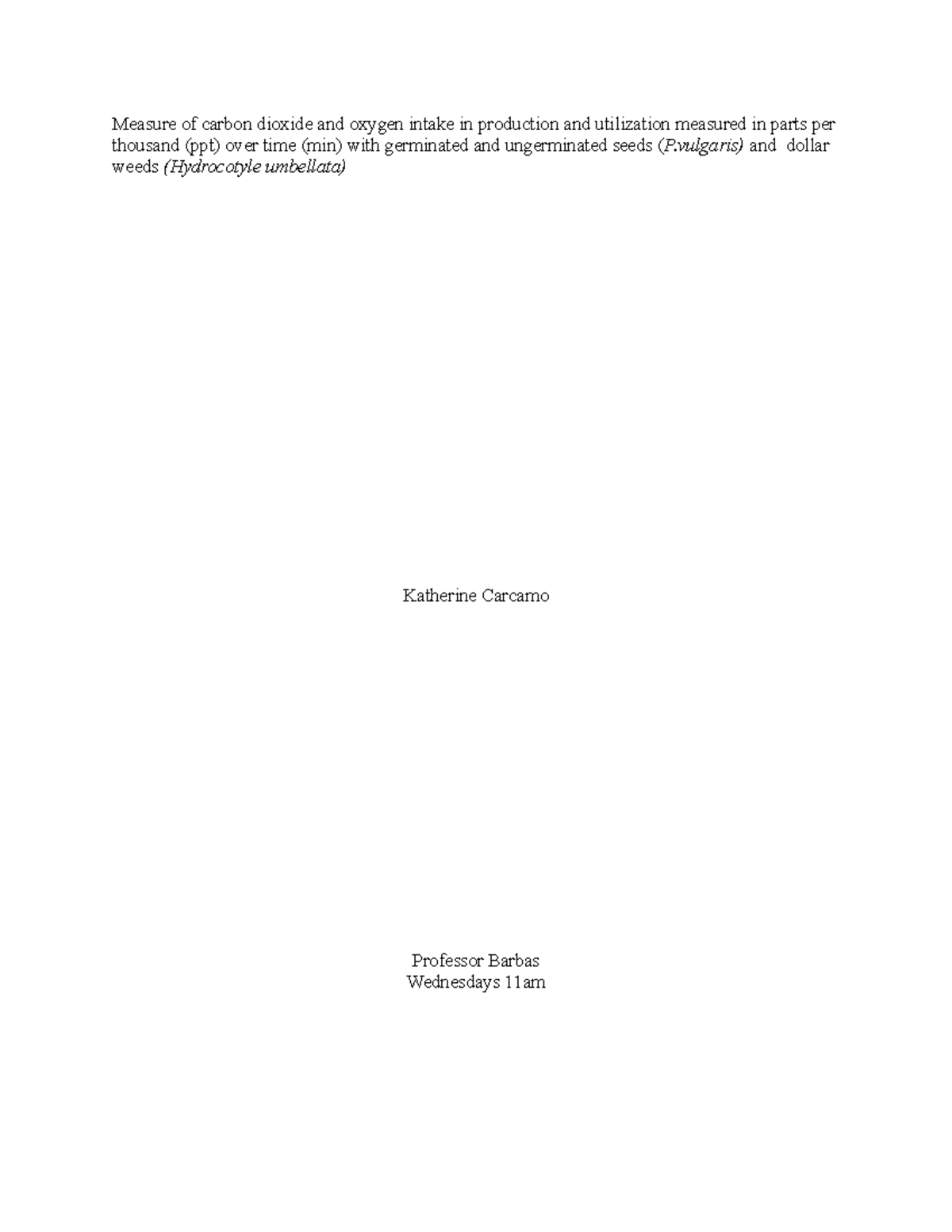 LAB Title page example for labs - Measure of carbon dioxide and oxygen ...