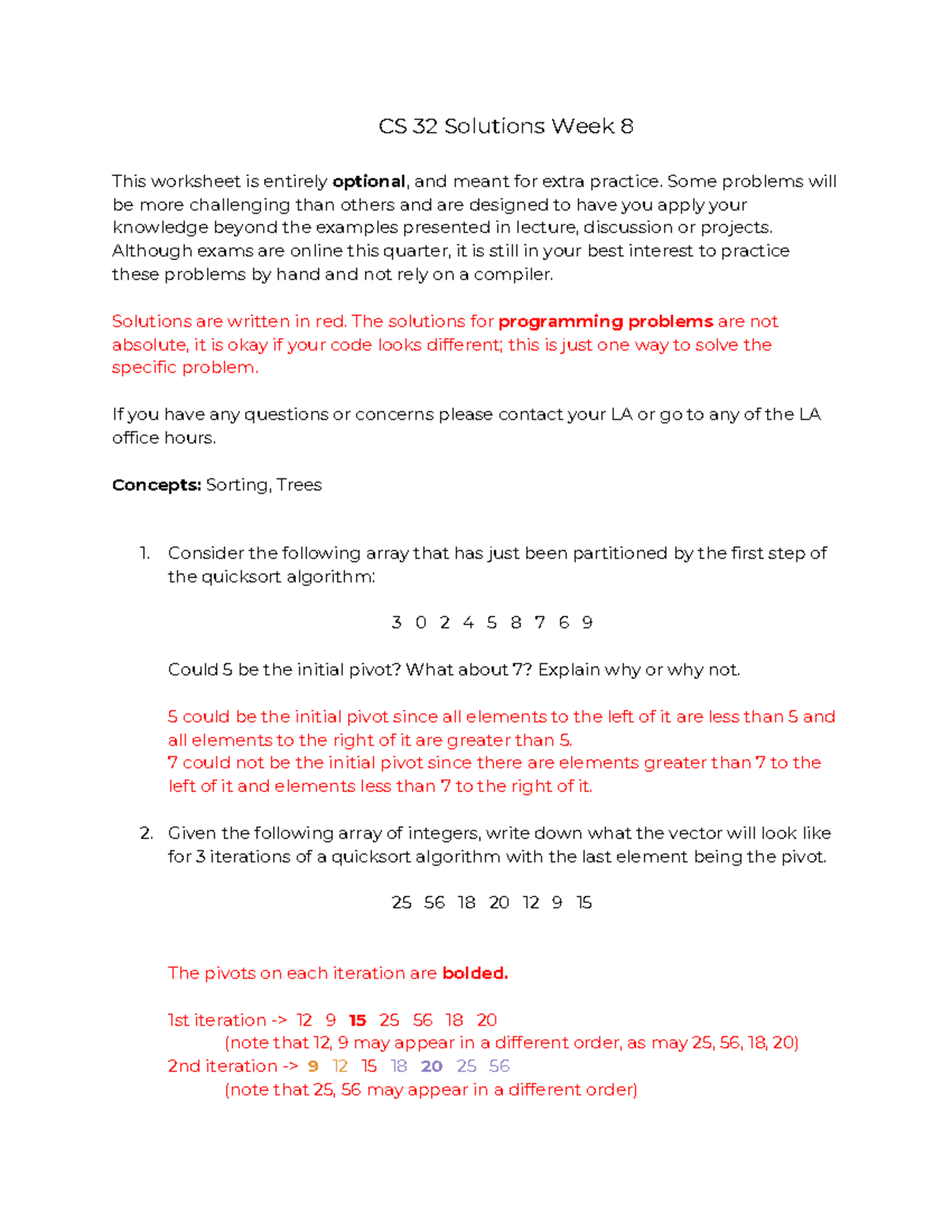 [CS 32 ] [Wk8] - Worksheet 8 - CS 32 Solutions Week 8 This worksheet is ...