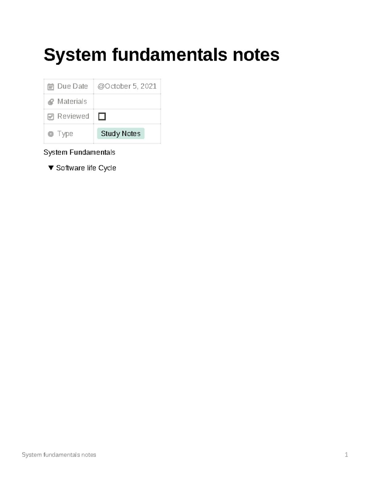 Notes for computer - System fundamentals notes Due Date Materials ...
