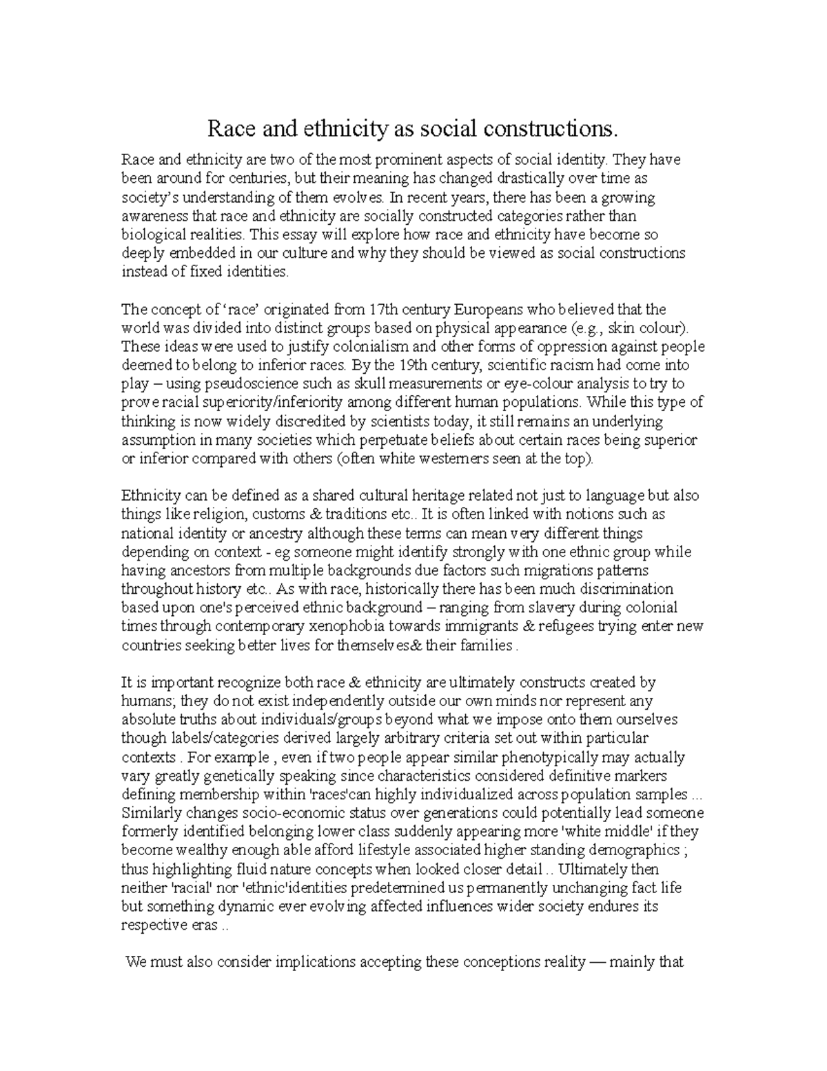 introductory sociology - Race and ethnicity as social constructions ...